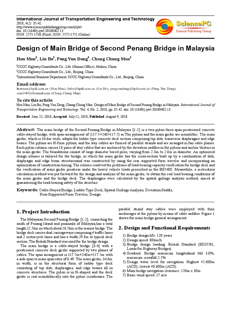 Design of Main Bridge of Second Penang Bridge in Malaysia: Hou Man, Liu Bo, Peng Yun Dong, Chang ...
