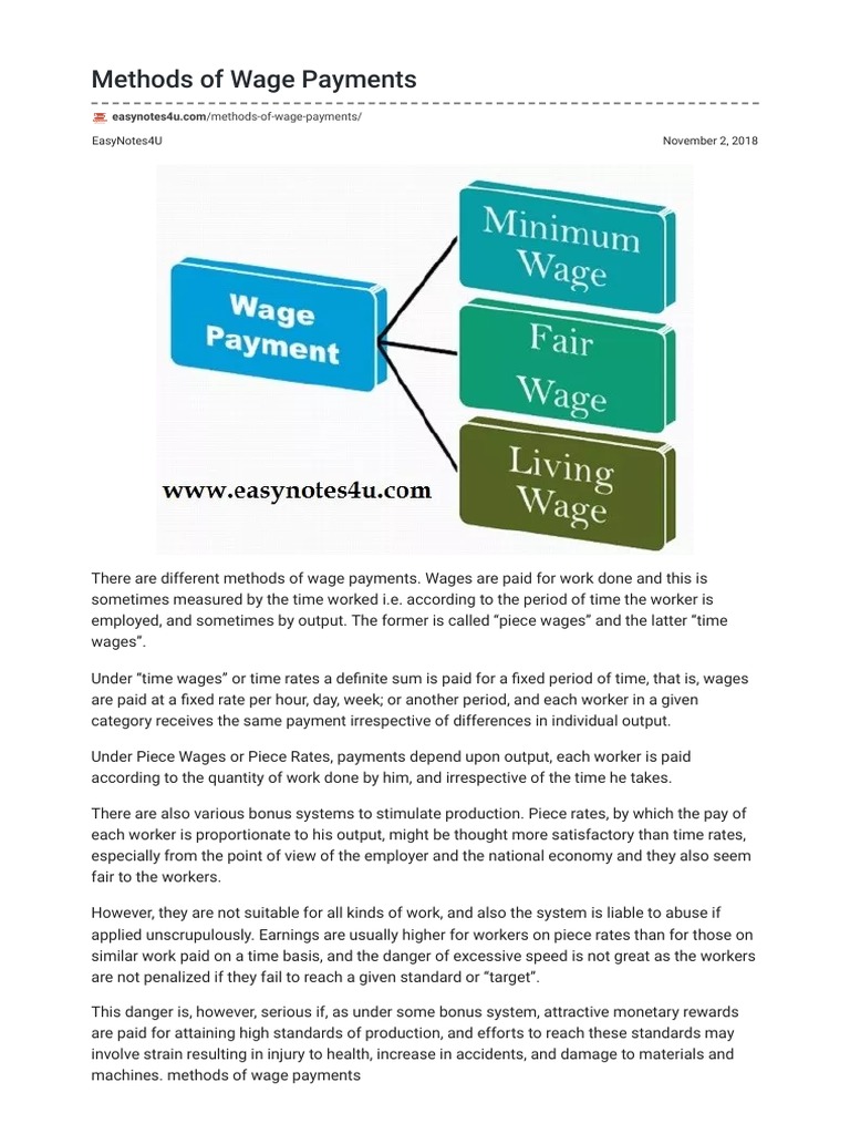 Methods of Wage Payments | PDF | Piece Work | Wage