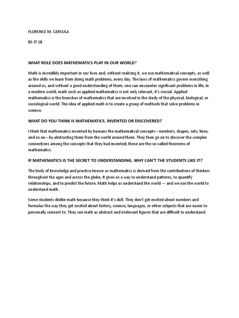 What Role Does Mathematics Play in Our World | PDF