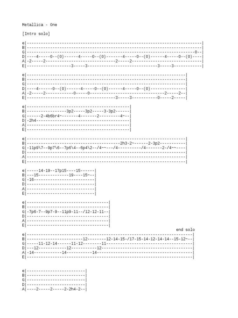 Metallica One Guitar Tab | PDF | Musical Techniques | Music Technology