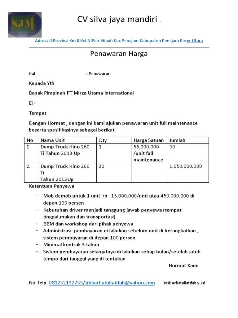 Penawaran Alat Berat | PDF
