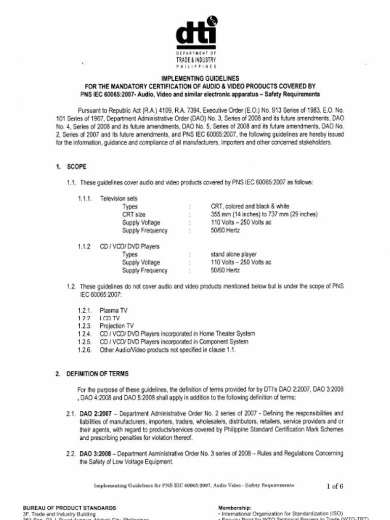 PNS IEC 60065 Series of 2007 Audio Video | PDF