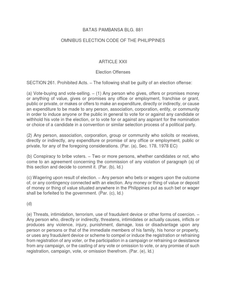 Batas Pambansa BLG 881 | PDF | Elections | Employment