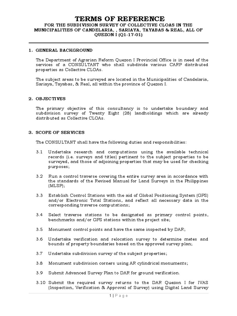 Terms of Reference | PDF | Surveying | Independent Contractor