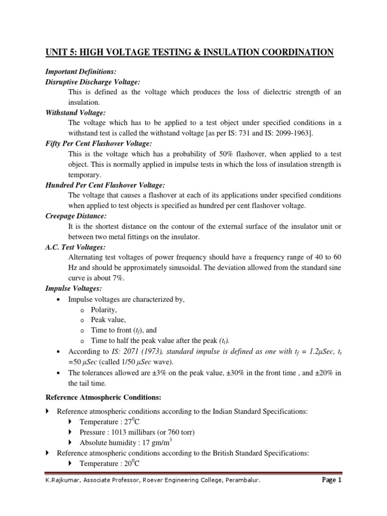 Unit 5: High Voltage Testing & Insulation Coordination: Important ...