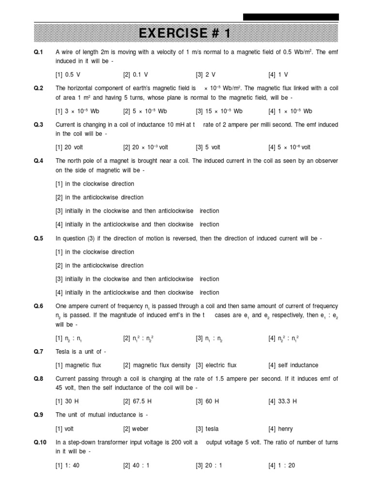 Review Questions on Electromagnetic Induction: Concepts of Induced EMF ...