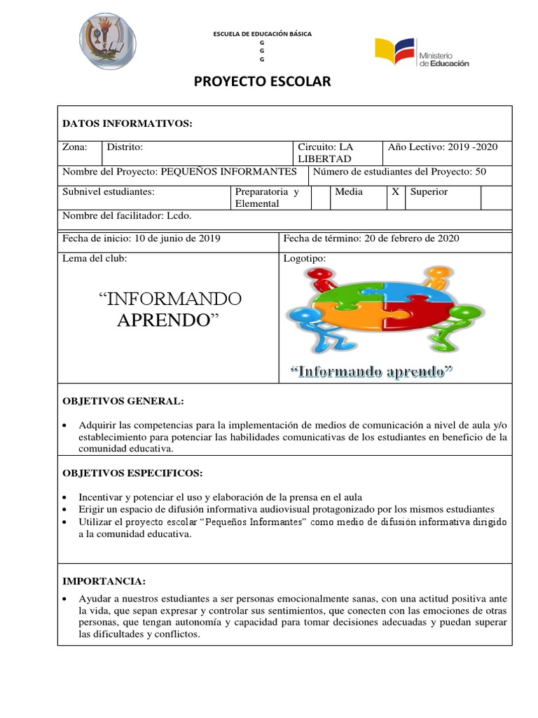 Formato de Proyecto Escolar | PDF | Medios de comunicación) | Educación ...