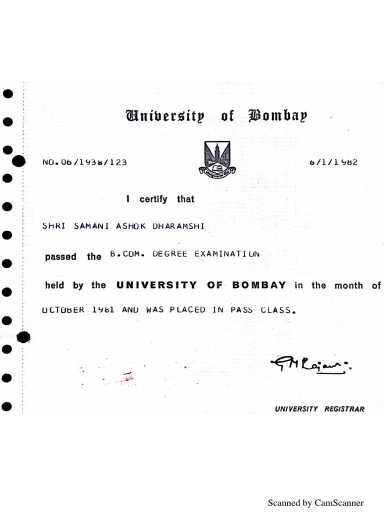 University of Bombay Degree Certificate | PDF | Games & Activities