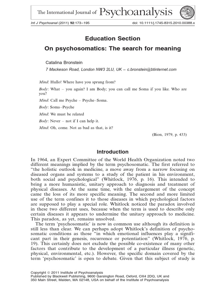 Education Section On Psychosomatics: The Search For Meaning: The ...
