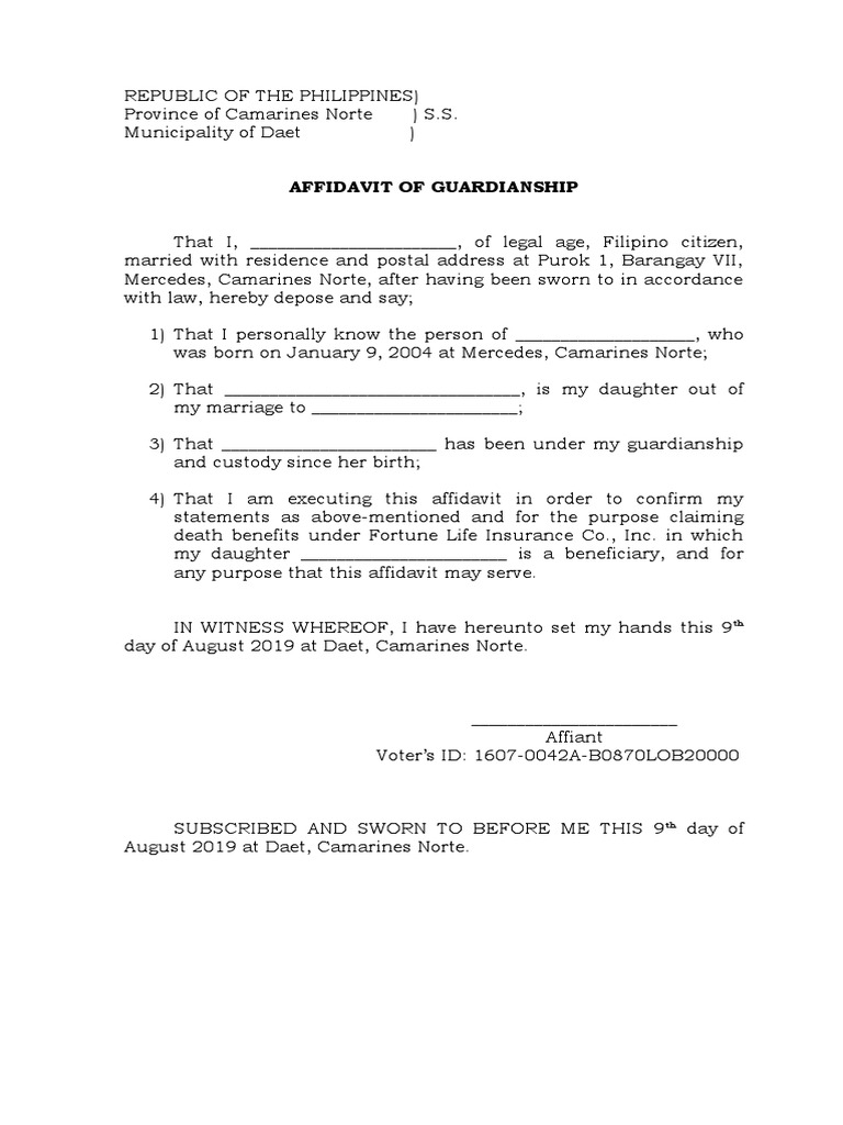Affidavit As Guardian