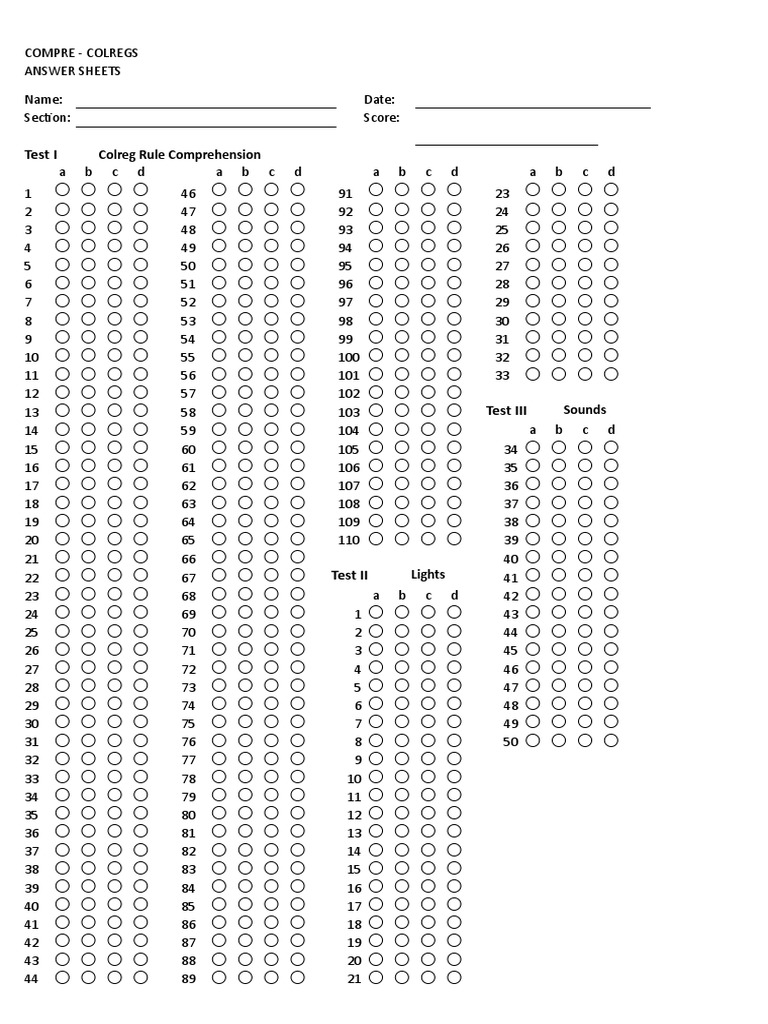 Colreg Answer Sheet | PDF | Data Collection | Tests