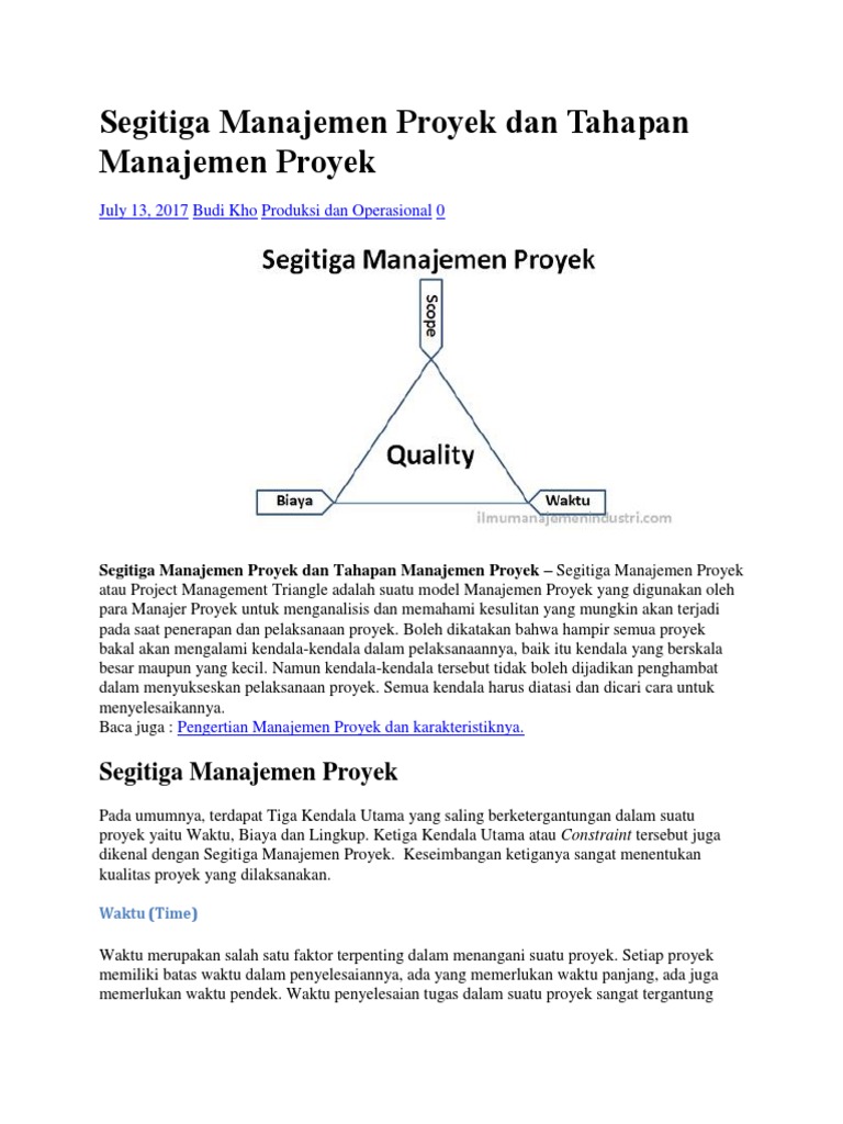 Segitiga Manajemen Proyek Dan Tahapan Manajemen Proyek | PDF