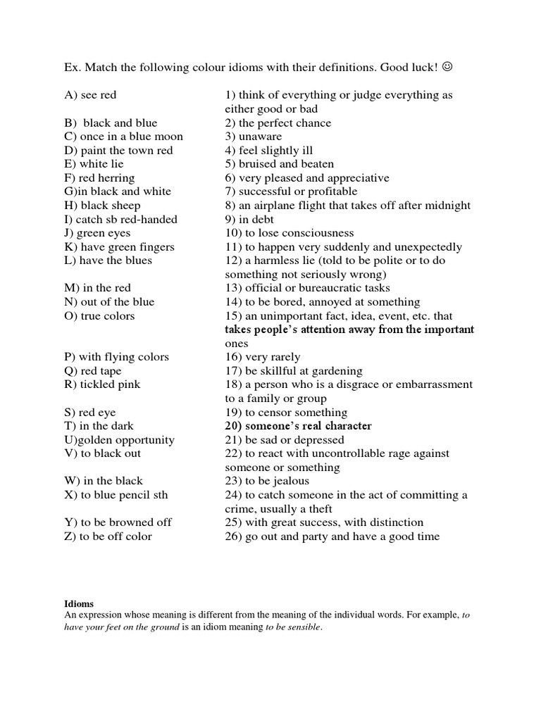Matching Colour Idioms 52838 | PDF