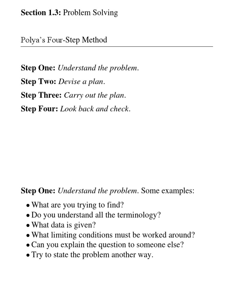 Polya's Four-Step Method: Section 1.3: Problem Solving | PDF