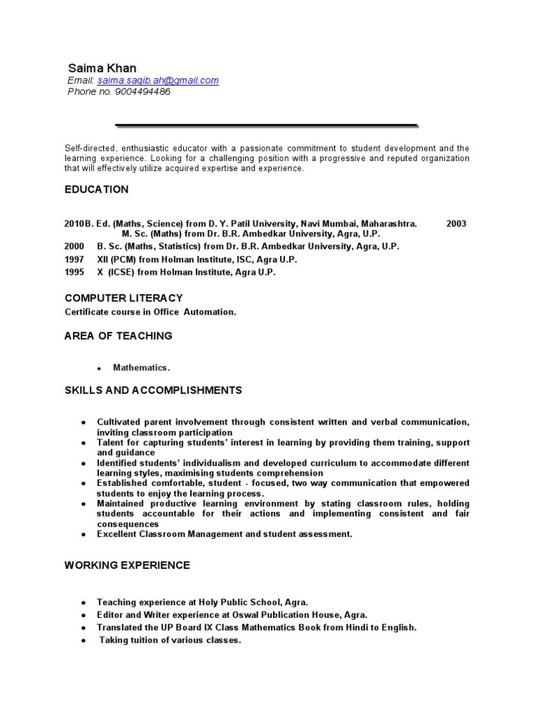 Saima CV - Teaching | PDF