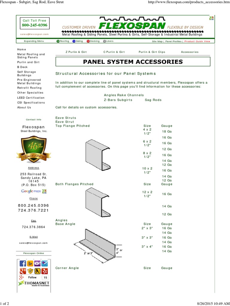 Structural Accessories For Our Panel Systems: Flexospan | PDF | Business