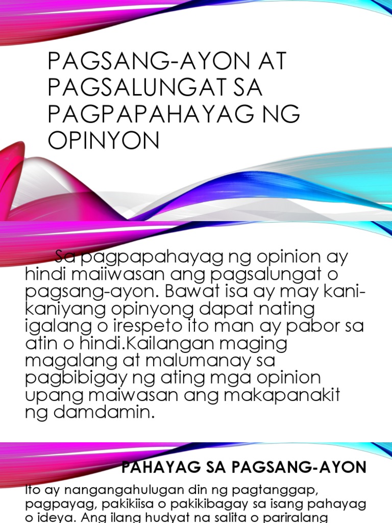 Pagsang-Ayon at Pagsalungat Sa Pagpapahayag NG Opinyon Grade 8 | PDF