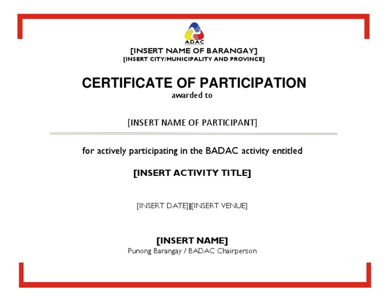 Certificate of Participation for BADAC Activity | PDF