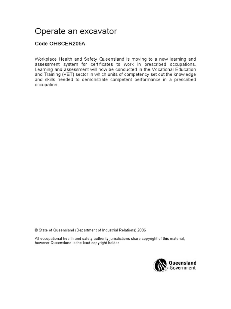 Operate An Excavator: Code OHSCER205A | PDF | Competence (Human ...