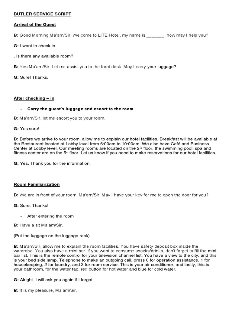 Butler Service Script | PDF