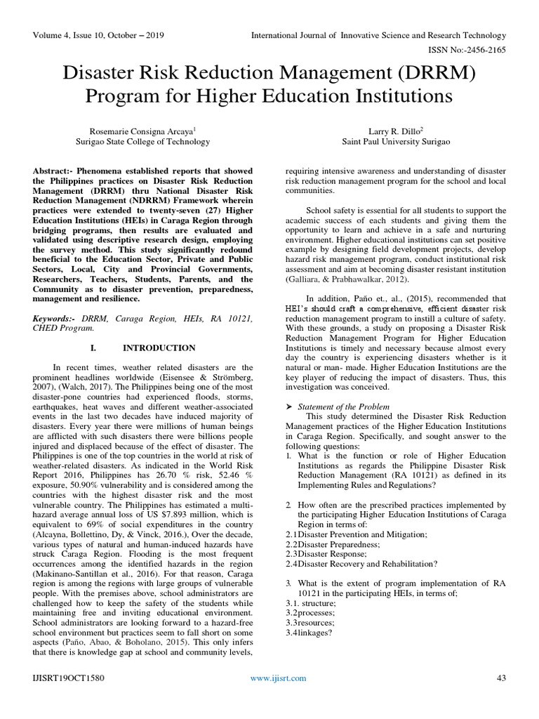 Disaster Risk Reduction Management (DRRM) Program For Higher Education ...