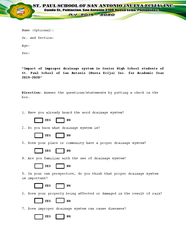 Impact of Improper Drainage System in Senior High School Students of St ...