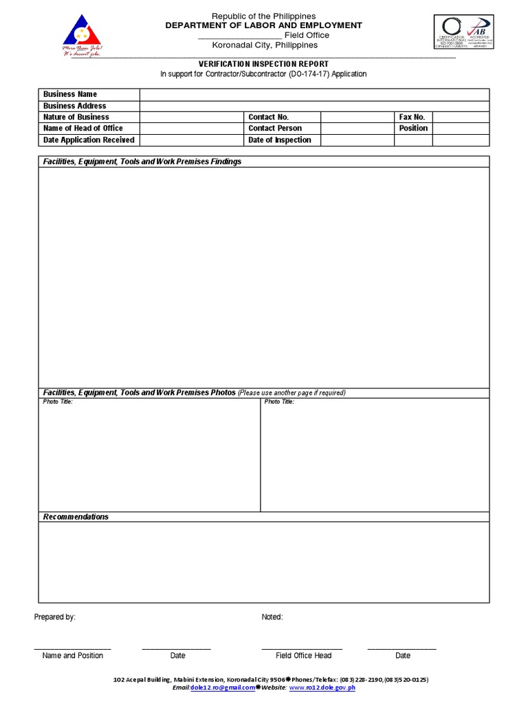 Verification Inspection DO174-17 Format | PDF