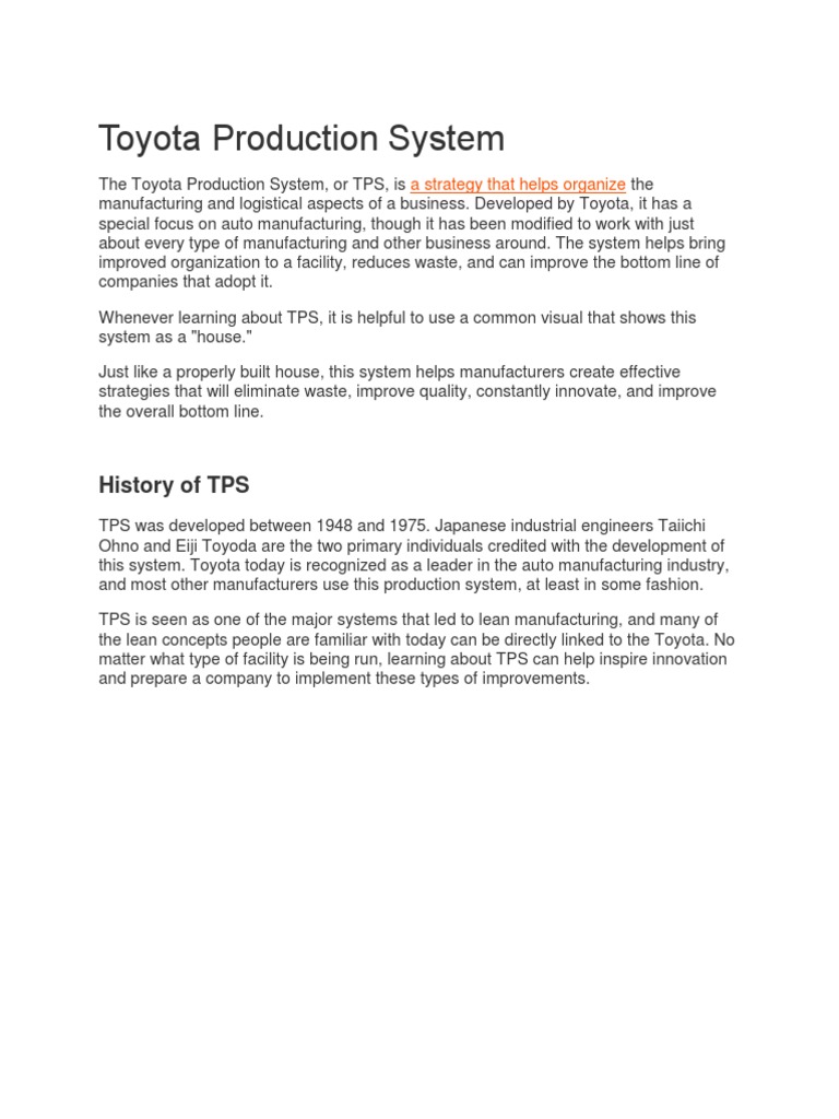 Toyota Production System | PDF | Lean Manufacturing | Production And ...