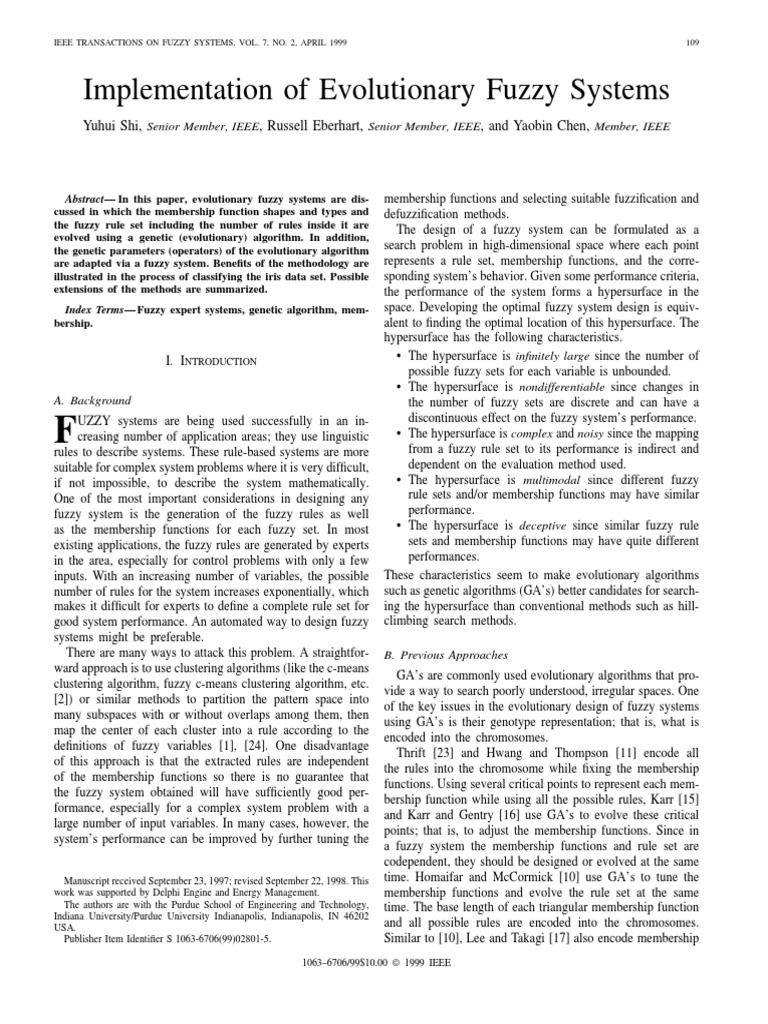 1999 Ieee Tfs Shi Efs | PDF | Fuzzy Logic | Statistical Classification