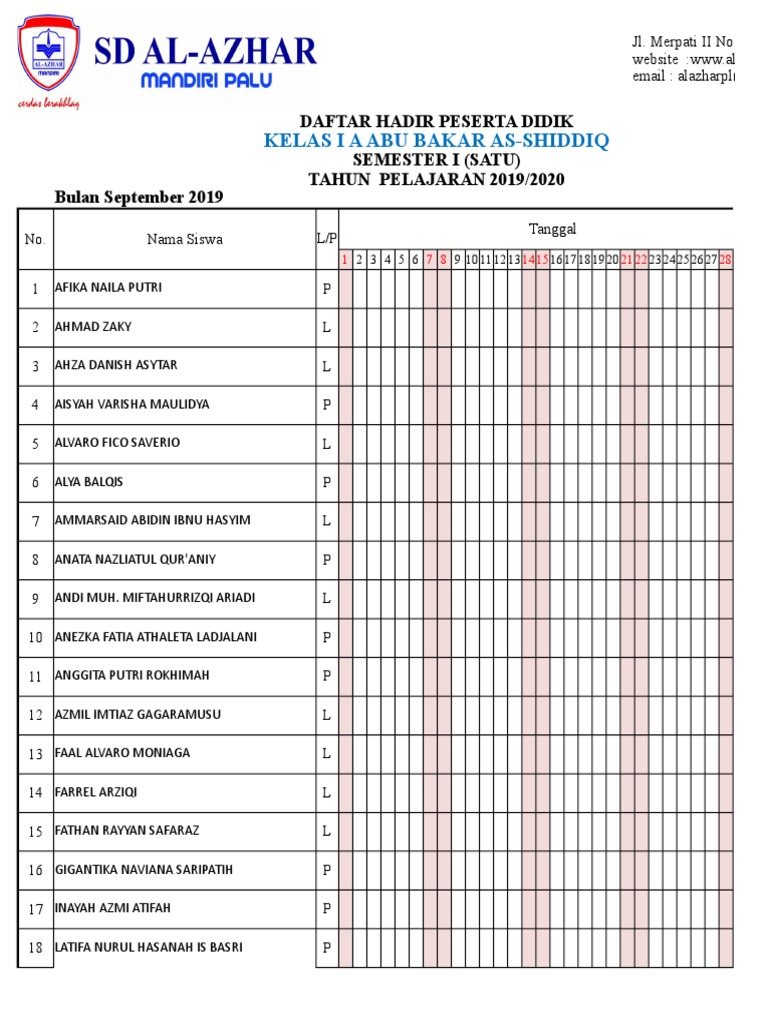 Absen Siswa SD Kelas - 1 | PDF