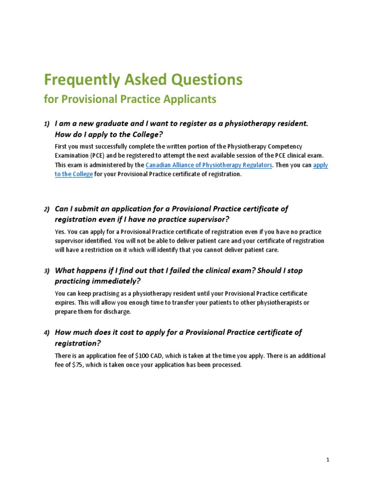 Physiotherapy Competency Examination (PCE) | PDF