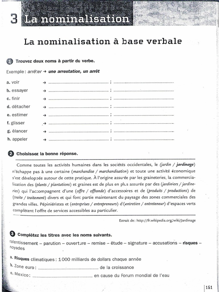 Exercices La Nominalisation Def PDF | PDF