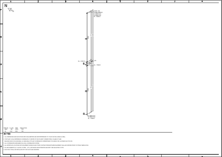 Piping Layout Drawing with Technical Notes Providing Dimensions ...