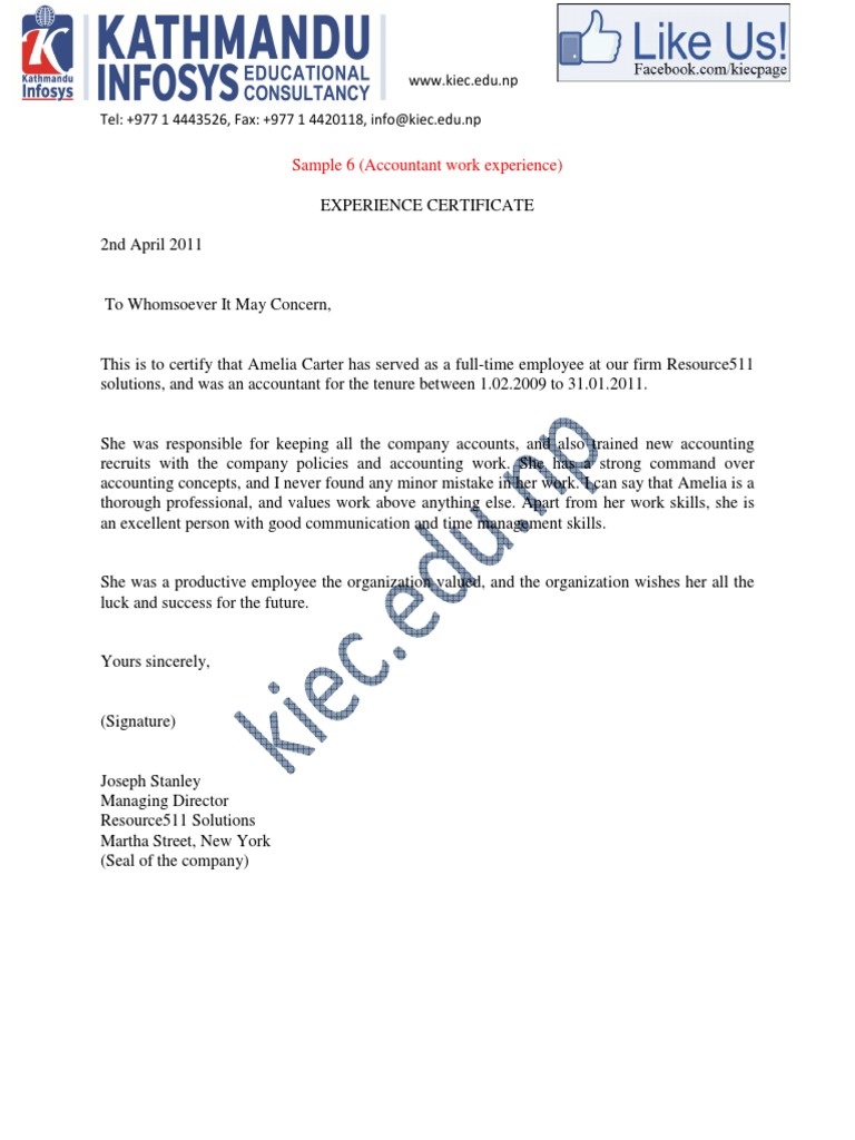 Sample 6 (Accountant Work Experience) | PDF