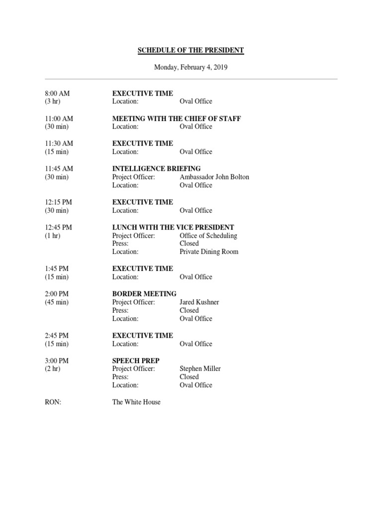 POTUS Schedules | PDF | White House | American Government