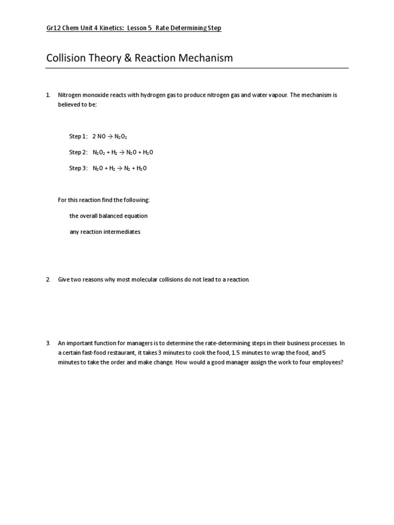 Collision Theory & Reaction Mechanism: Gr12 Chem Unit 4 Kinetics ...