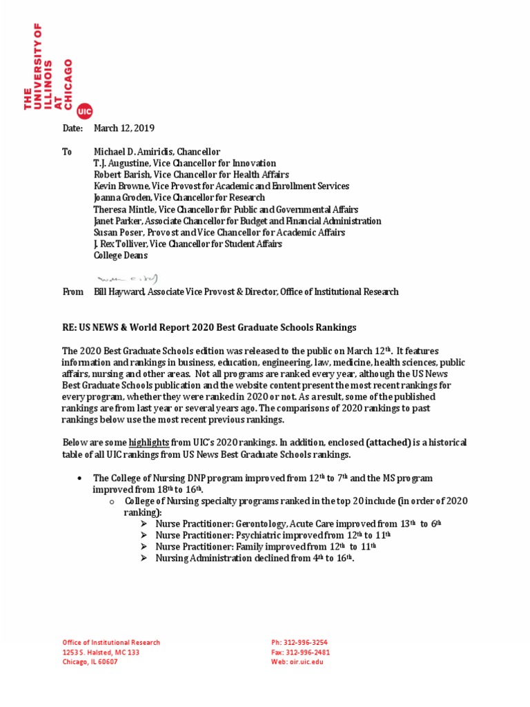US News Best Grad Schools 2020 Memo | PDF | Provost (Education) | Nursing