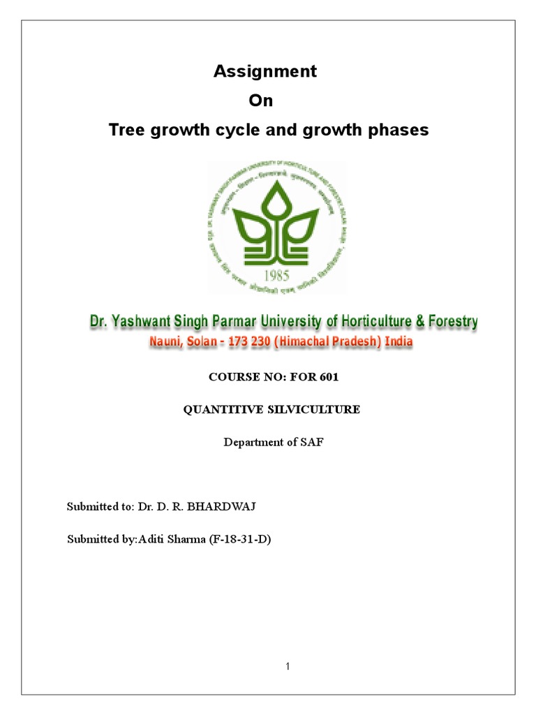 Assignment On Tree Growth Cycle and Growth Phases: Course No: For 601 ...
