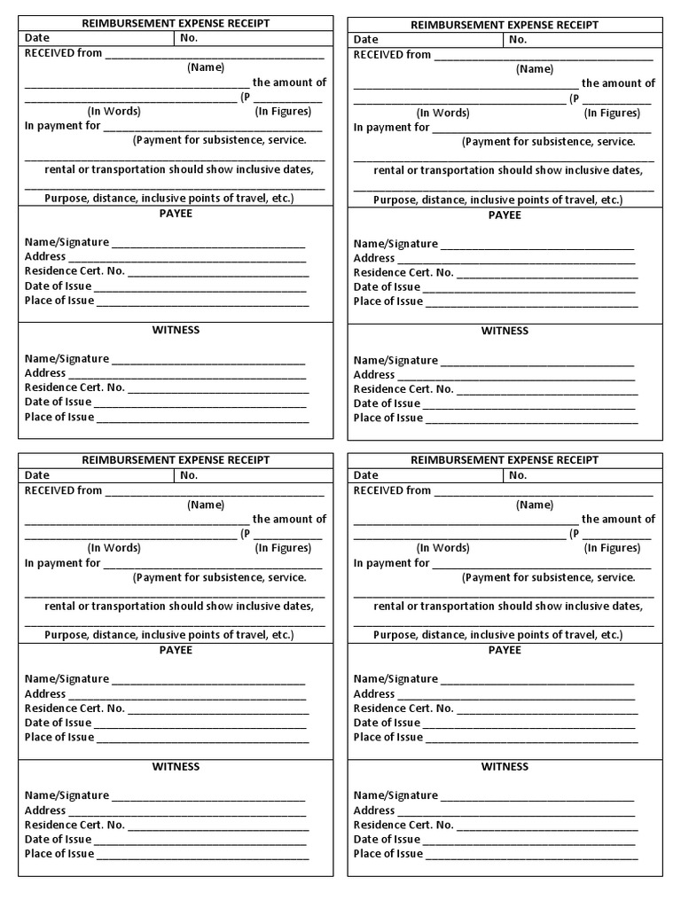 Reimbursement Expense Receipt Template | PDF | Payments | Services ...