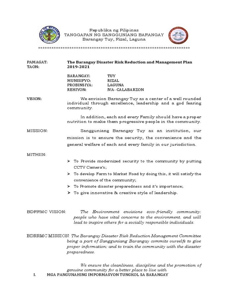 TUY BDRRM PLAN Edited 2019 With Maps | PDF | Risk | Safety