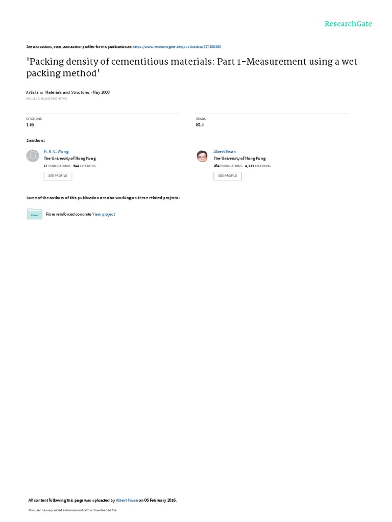 Packing Density of Cementitious Materials: Part 1-Measurement Using A ...