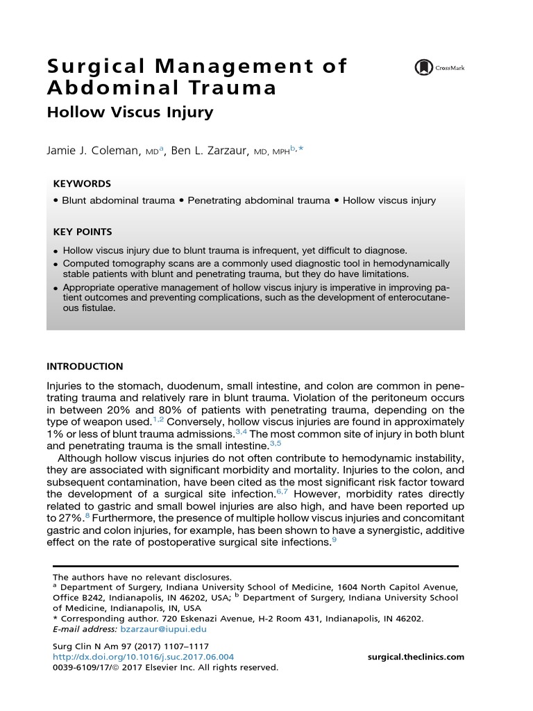 Surgicalmanagementof Abdominaltrauma: Hollow Viscus Injury | PDF | Ct ...