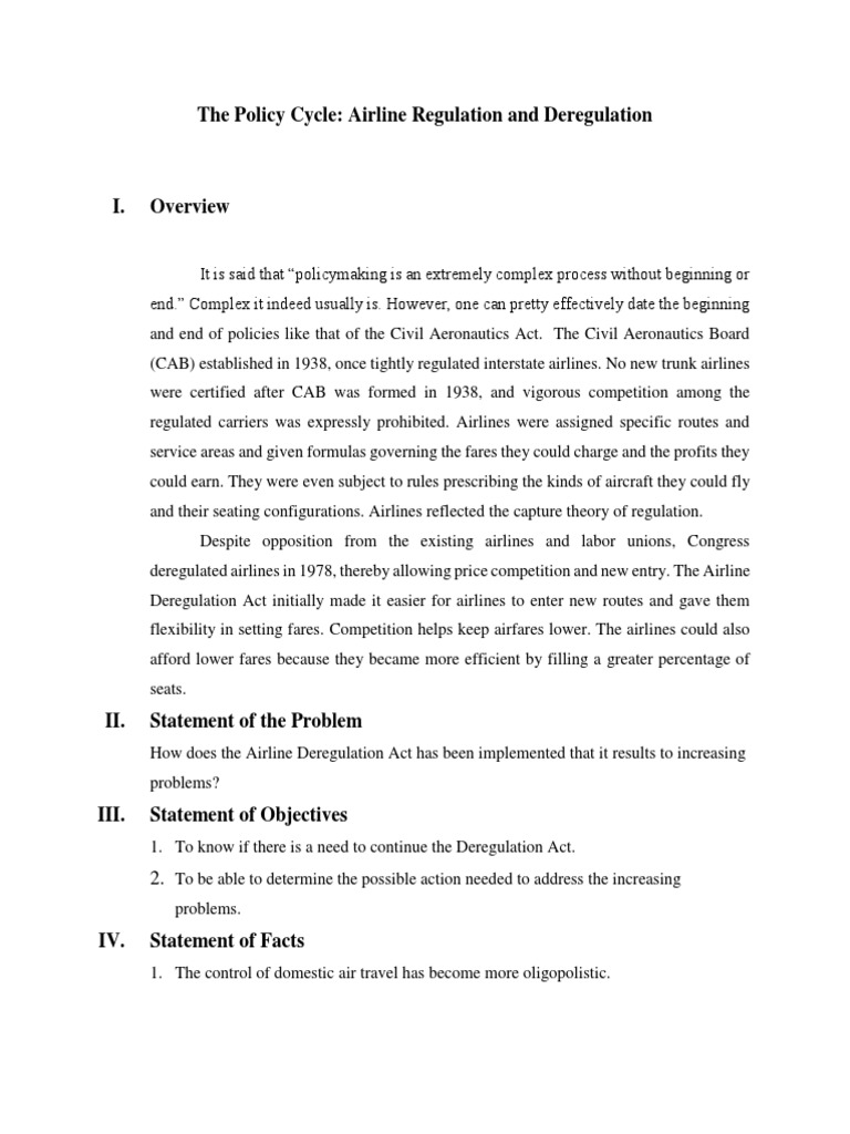 The Policy Cycle: Airline Regulation and Deregulation | PDF | Airlines ...