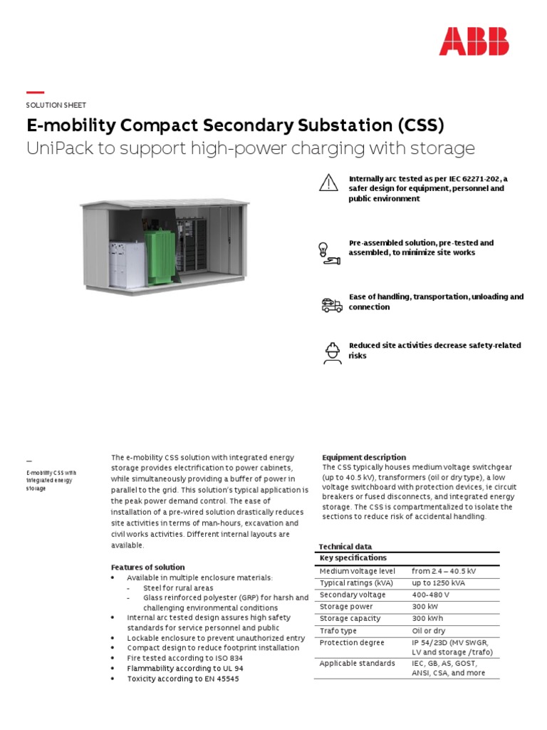 E-Mobility Compact Secondary Substation (CSS) : Unipack To Support High ...