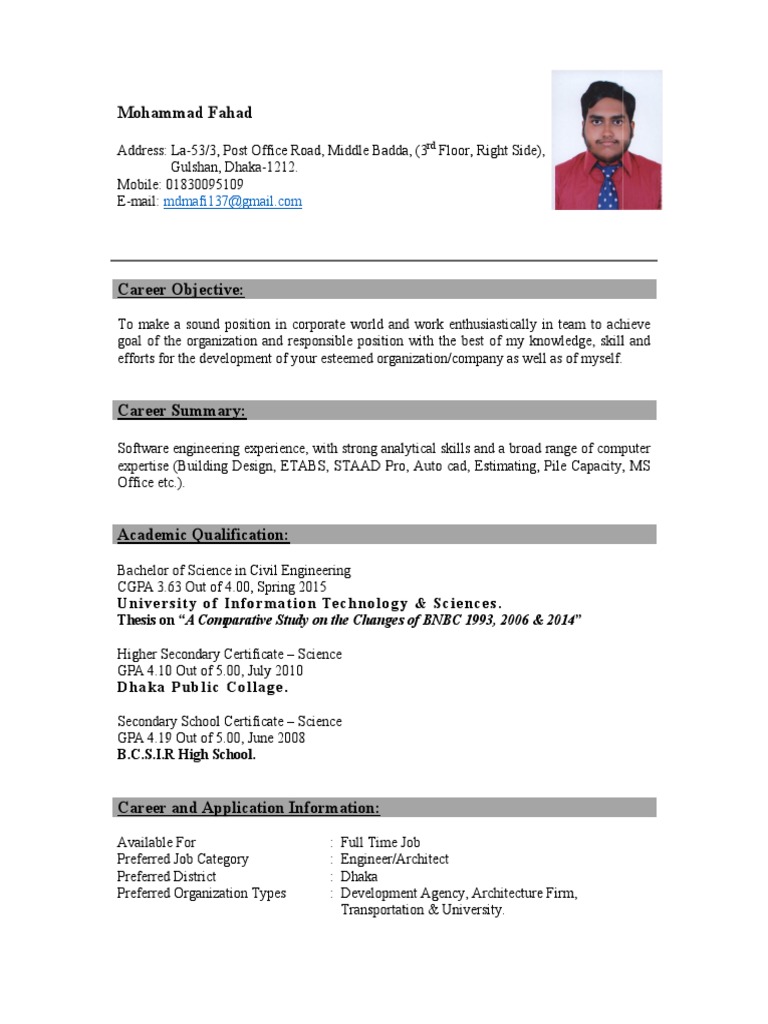 Mohammad Fahad CV | Download Free PDF | Bangladesh | Engineering