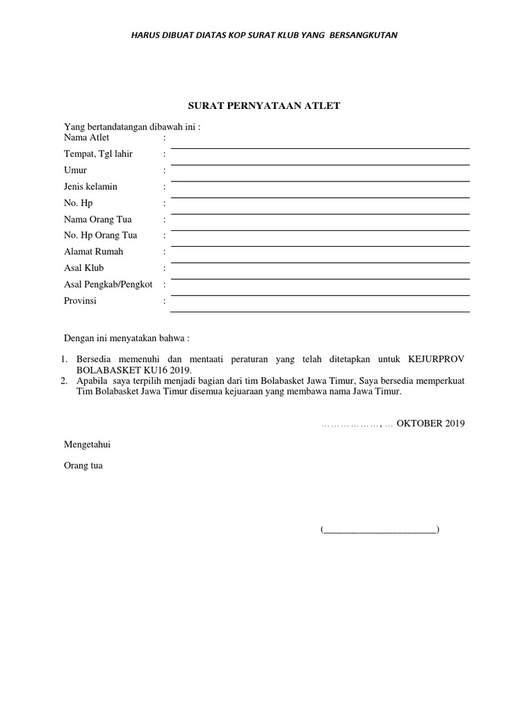 Surat Pernyataan Atlet | PDF