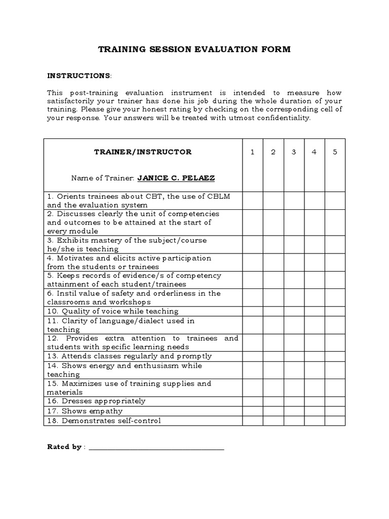 Css NC II - 1 Training Session Evaluation Form | PDF | Career & Growth