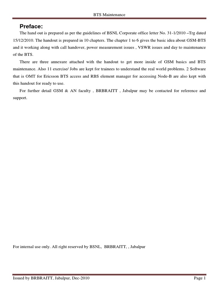 Handout On BTS Mtce | PDF | Cellular Network | Wireless