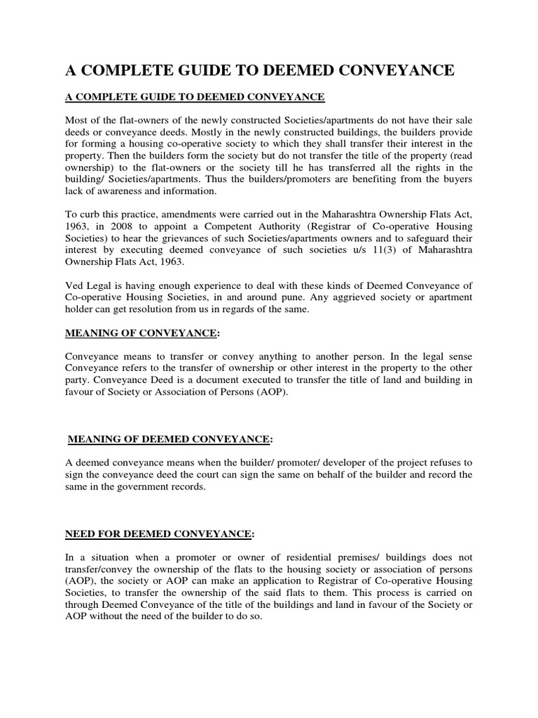 A Complete Guide To Deemed Conveyance | PDF | Conveyancing | Deed