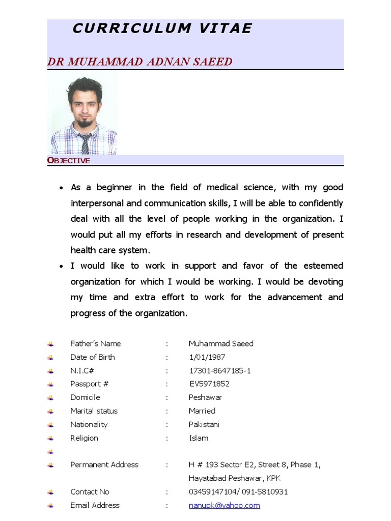 Curriculum Vitae: DR Muhammad Adnan Saeed | PDF | Medicine | Health Care